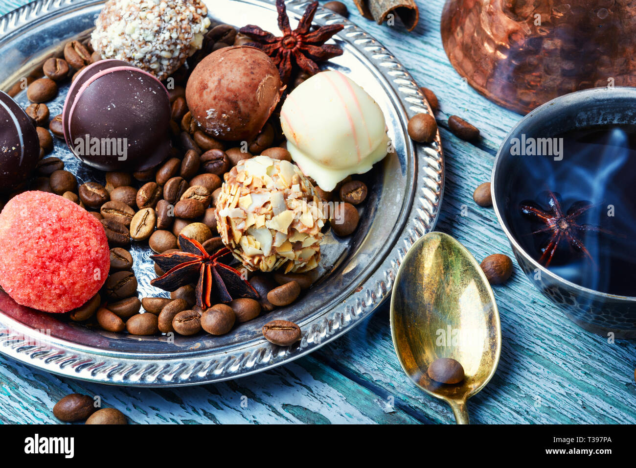 Assortment of colourful sweets and candy.Handmade chocolate Stock Photo ...