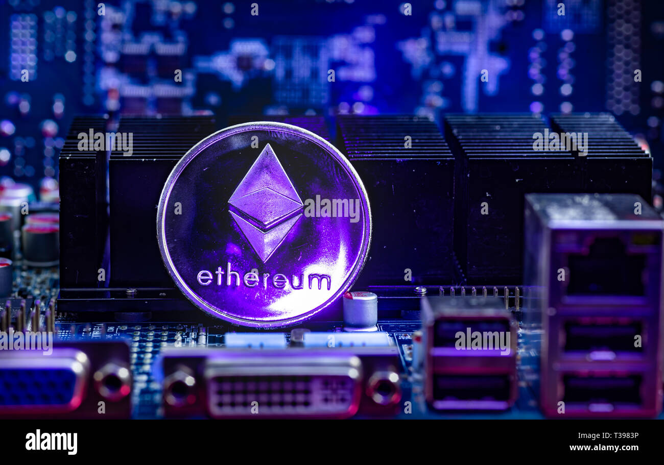 Front view of Ethereum(ETH) cryptocurrency painted with laser stand on ...