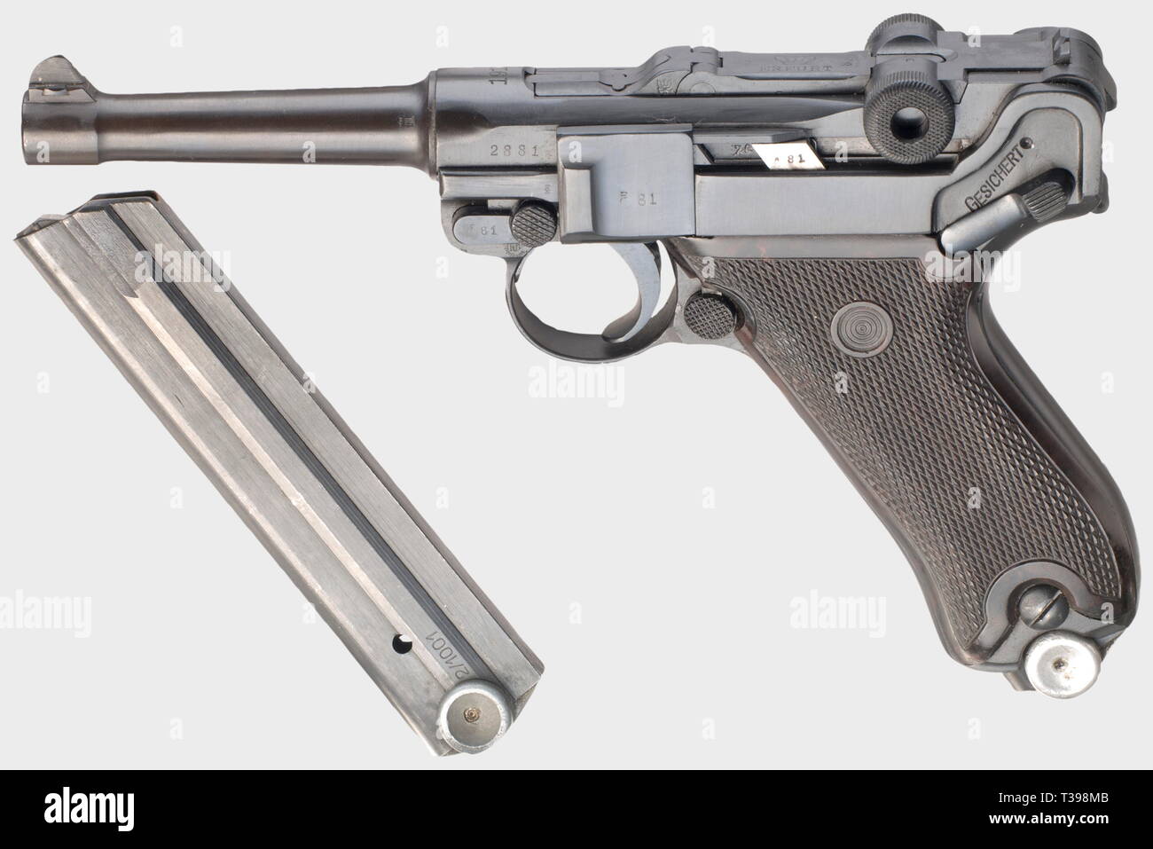Small arms, pistols, Luger pistol 08 Parabellum, caliber 9 mm, Erfurt ...