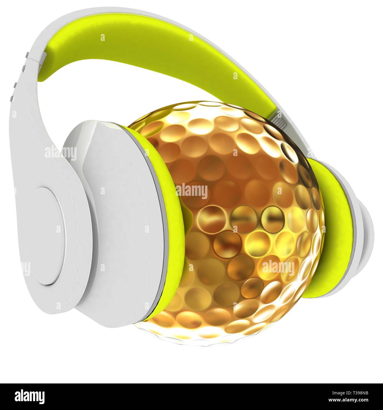 Gold Golf Ball With headphones. 3d illustration Stock Photo - Alamy