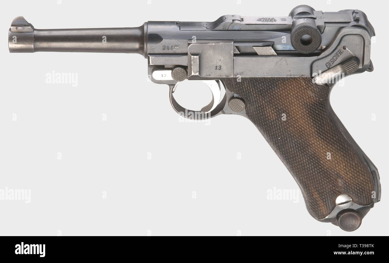 Small arms, pistols, Luger Pistol 08 Parabellum, caliber 9 mm ...