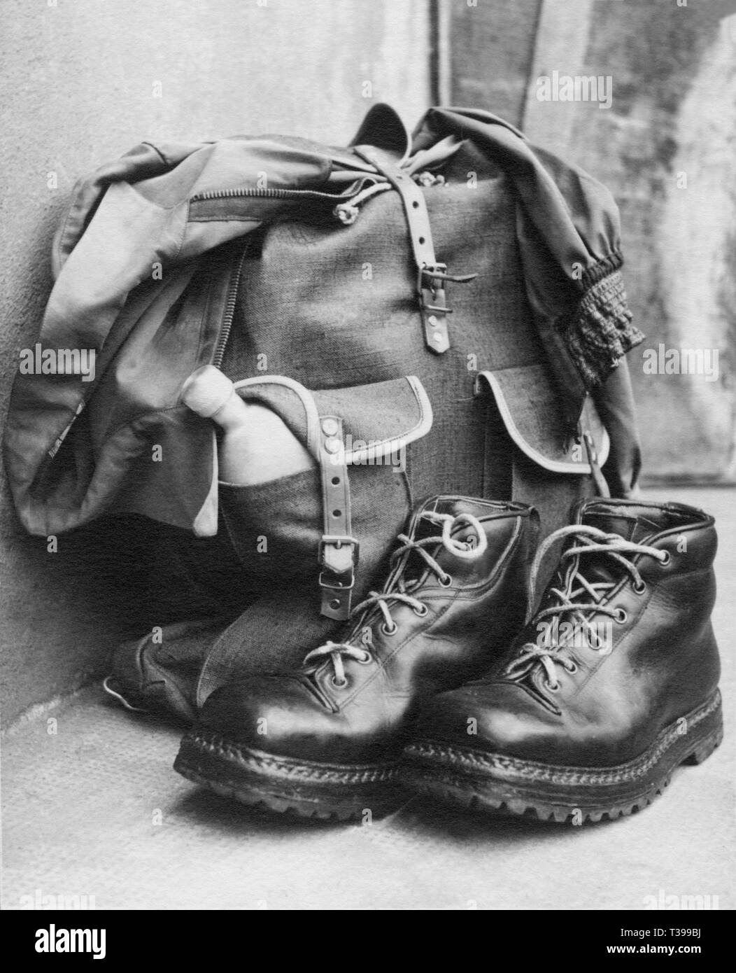 boots and pack, 1948 Stock Photo - Alamy