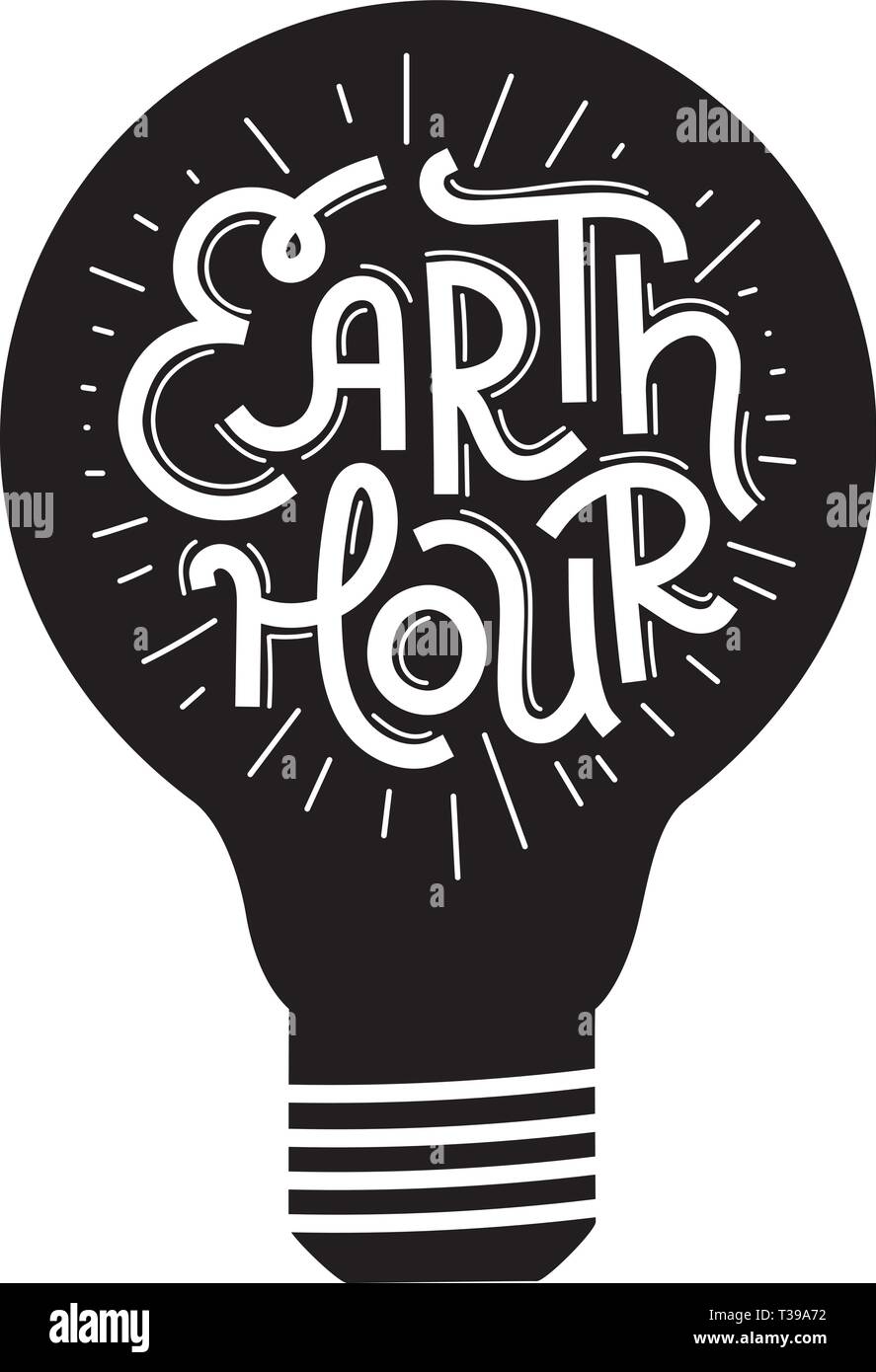 Earth hour hand written lettering inscription on silhouette of lamp ...