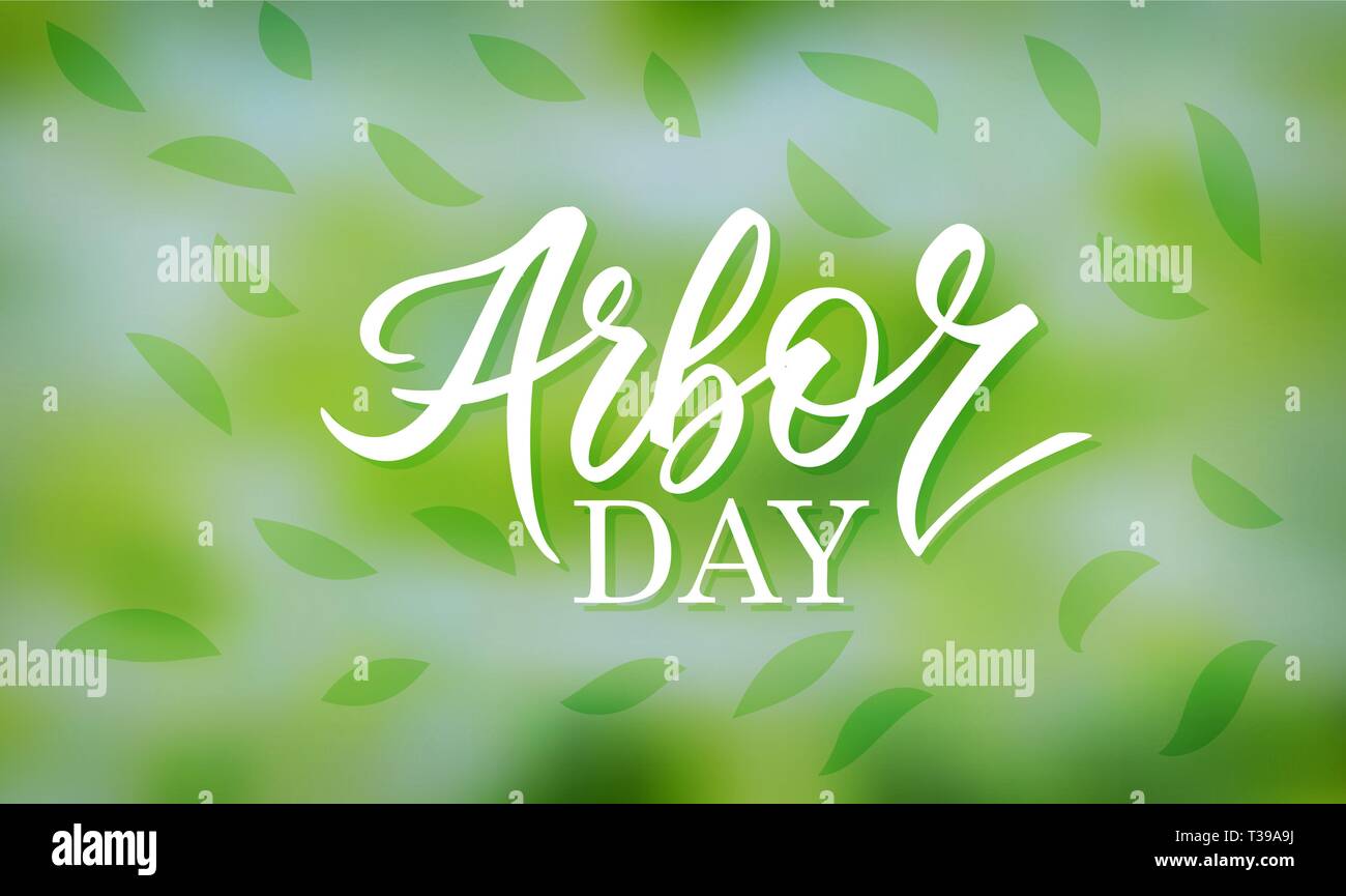 "Arbor day" words in a tree. Hand-writing, lettering, typography ...