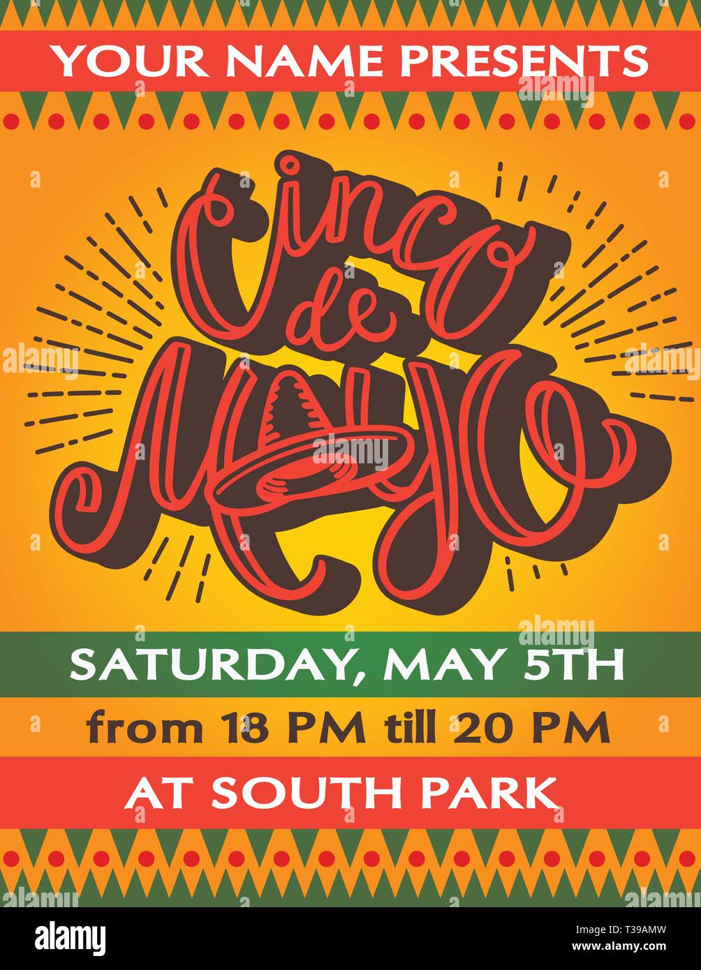 Cinco De Mayo poster template with hand drawn lettering, typography ...