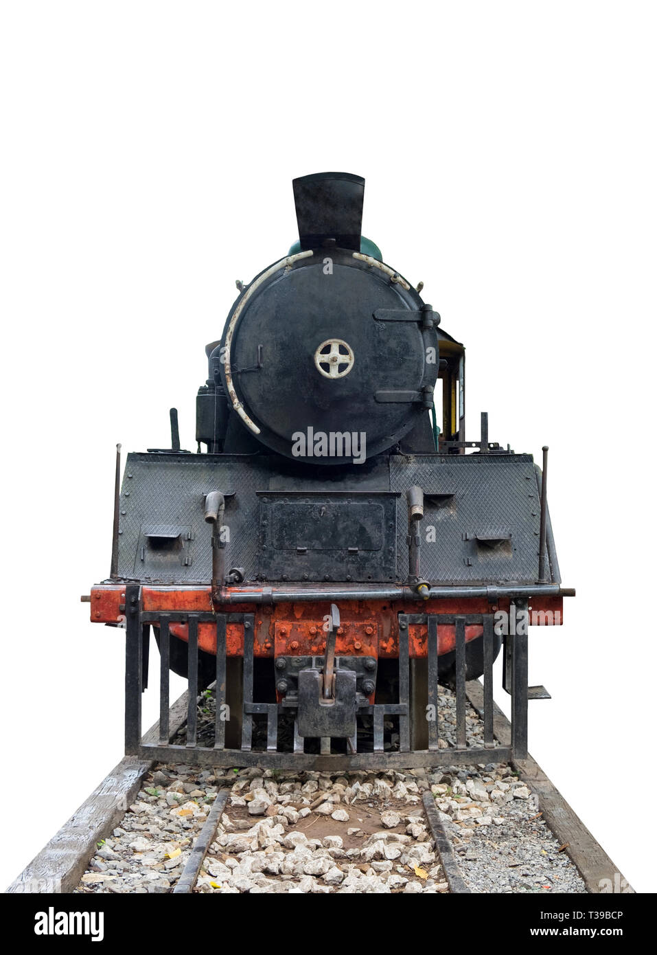 Front train locomotive steam vintage on railway Stock Photo - Alamy