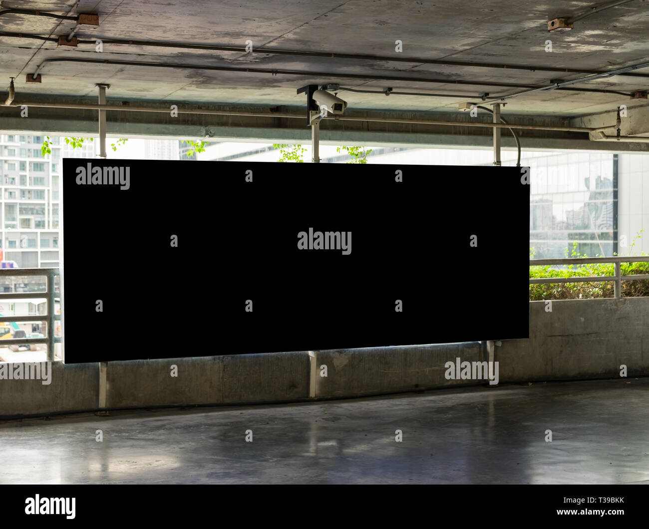 Banner black billboard rectangle in urban parking Stock Photo - Alamy