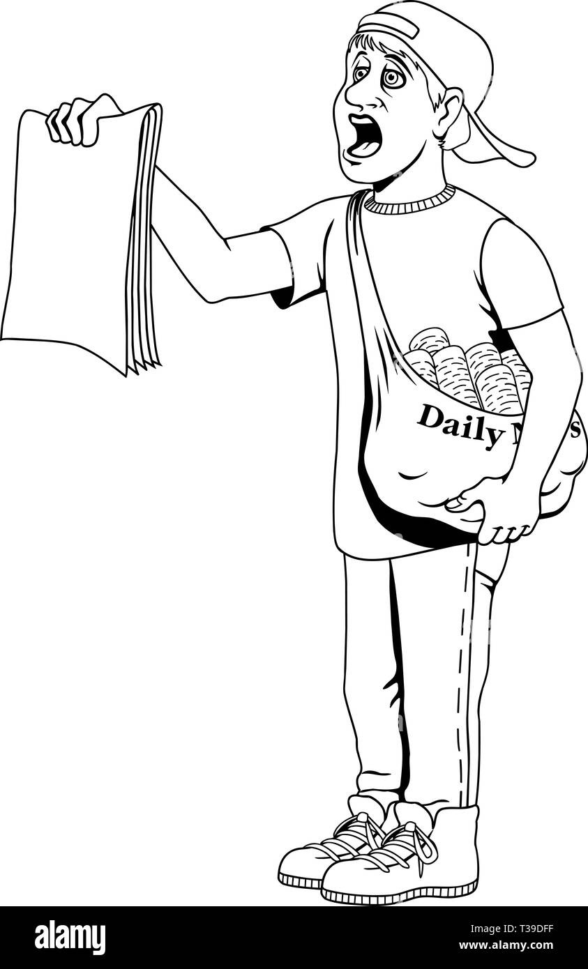 Vector illustration paperboy cartoon Black and White Stock Photos ...