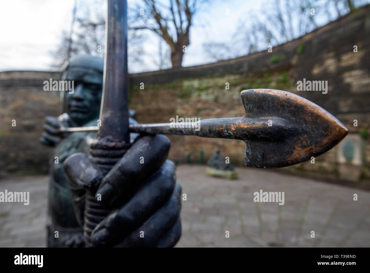 The newly repaired Robin Hood Statue, by the Castle in Nottingham City ...