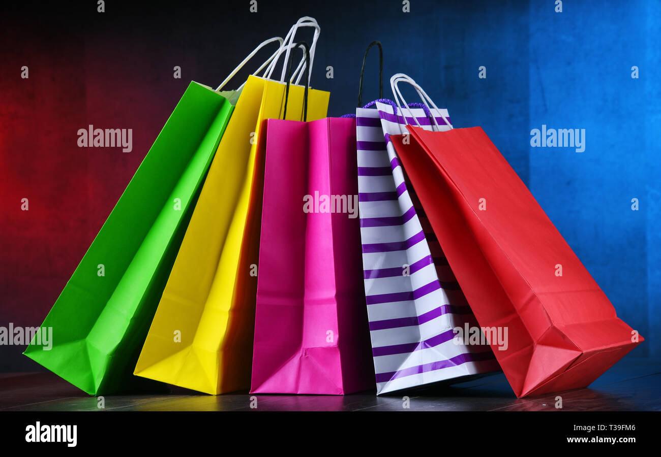 Composition with colorful paper shopping bags Stock Photo - Alamy