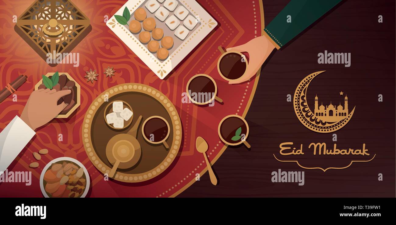 Eid Mubarak celebration with traditional meal: wife and husband ...