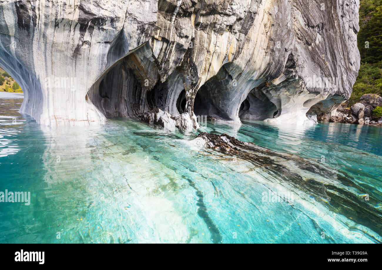 Unusual marble caves on the lake of General Carrera, Patagonia, Chile ...