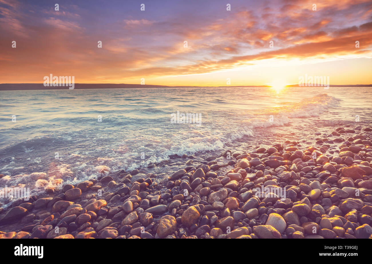 Scenic colorful sunset at the sea coast. Good for wallpaper or ...