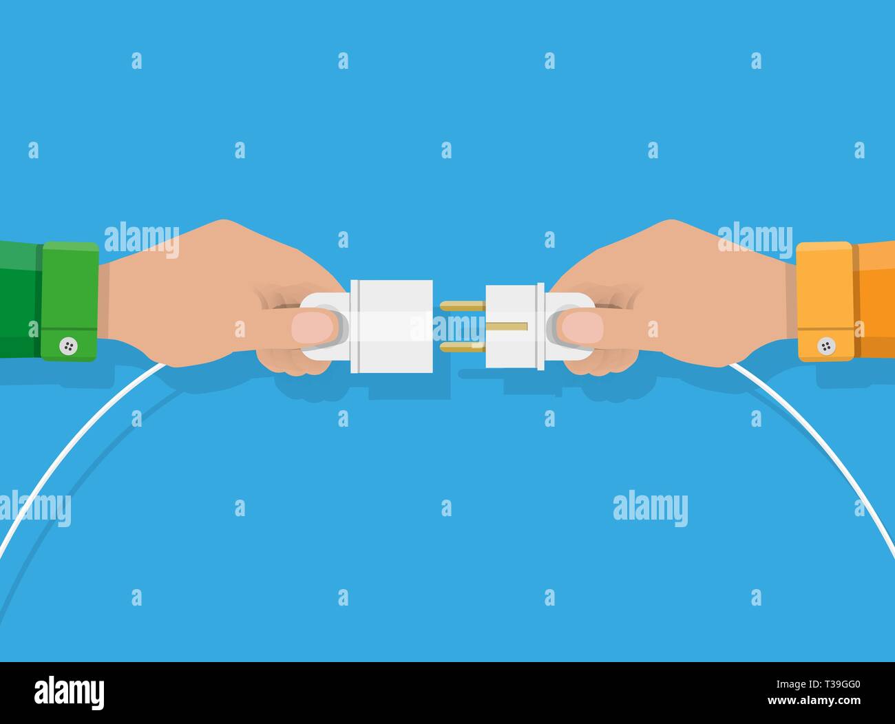 Two hands trying to connect electric plug together, Connection ...
