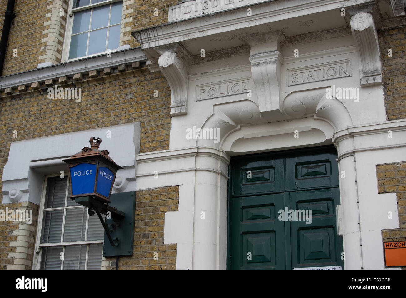 Vintage police station sign blue hi-res stock photography and images ...