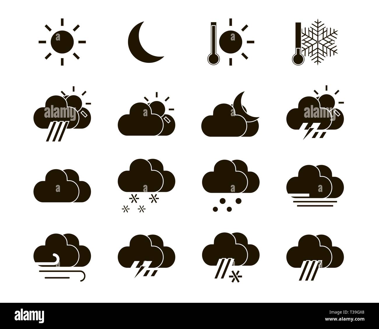 Weather icons in black and white. vector illustration Stock Vector ...