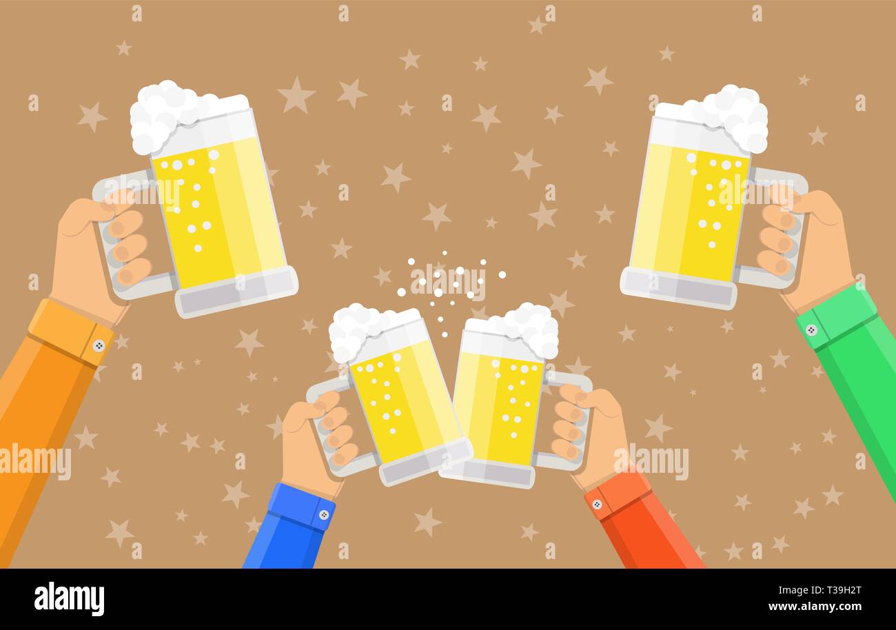 people holding beer glasses and clinking, celebration event, vector ...
