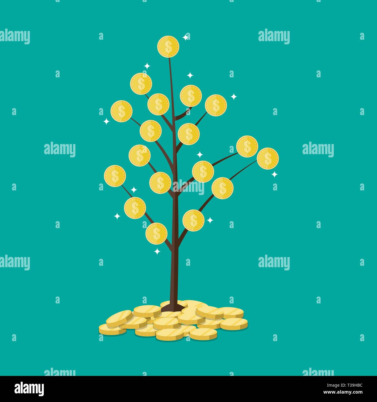 coin tree. Concept of savings. vector illustration in flat style Stock ...