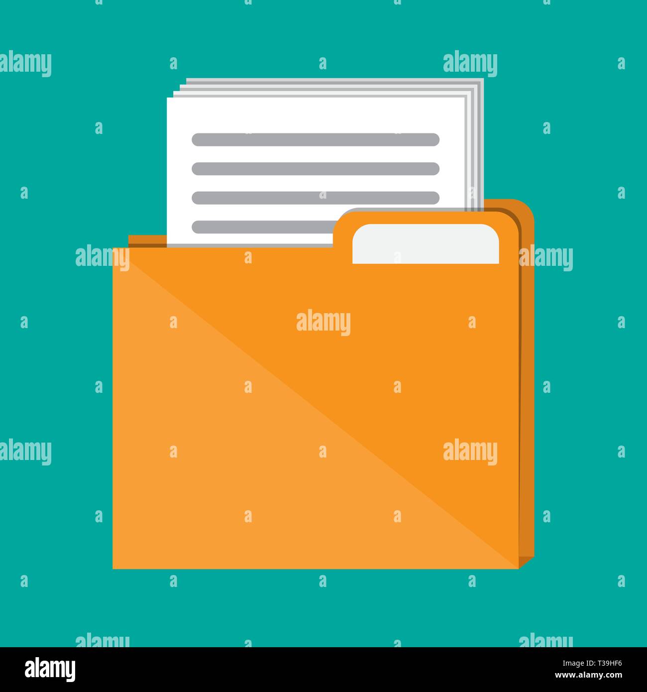 Orange documents folder with paper sheets. Vector illustration in flat ...