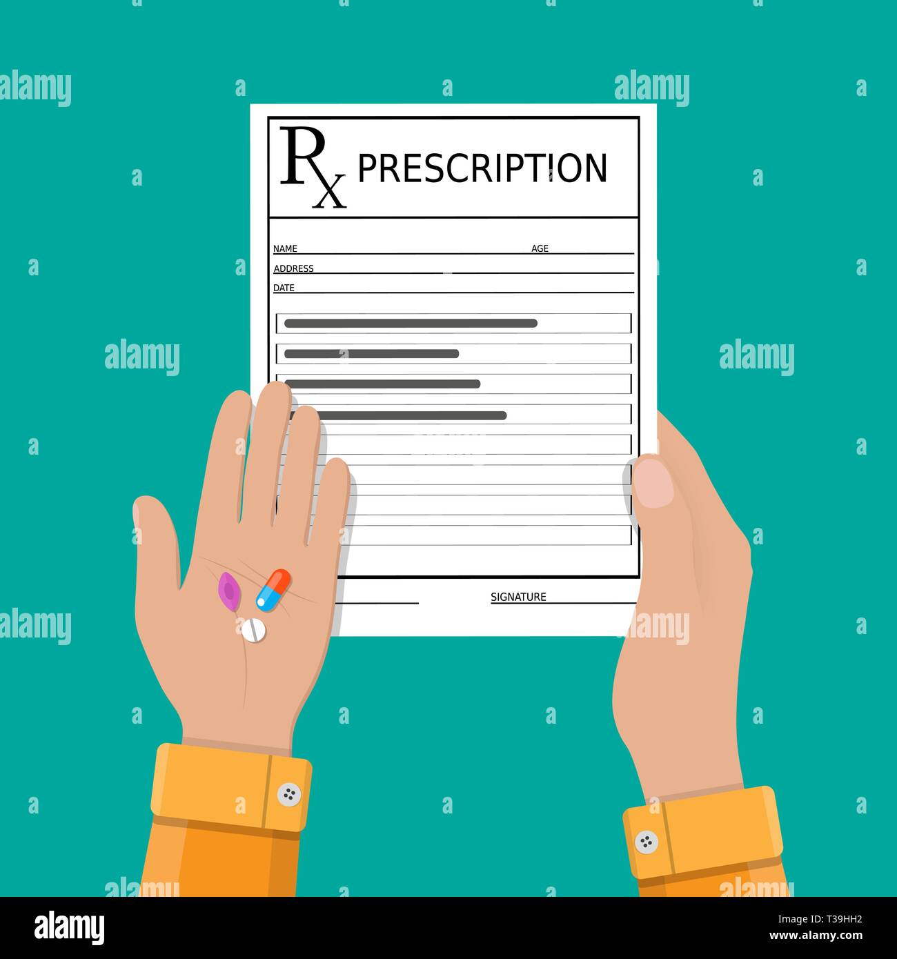 hand with prescription and pills. Healthcare, hospital and medical ...