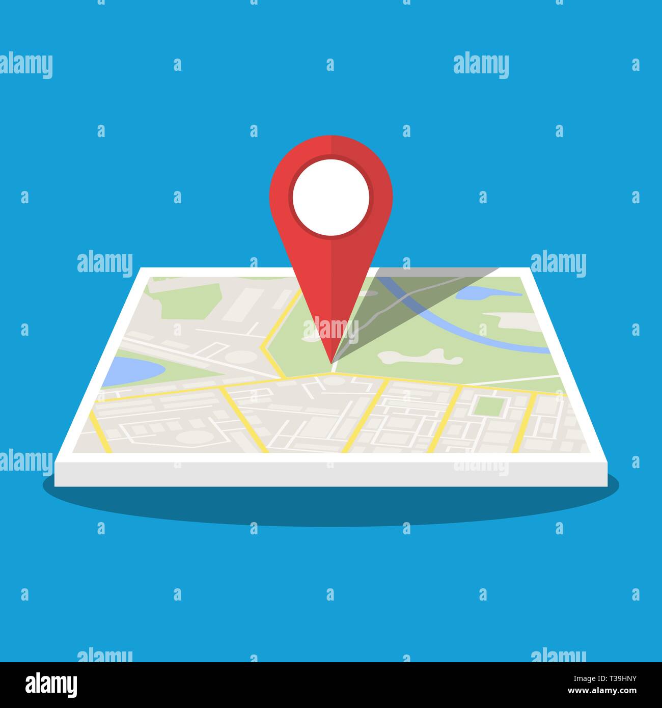 Abstract generic city map with roads, buildings, parks, river. City Map ...