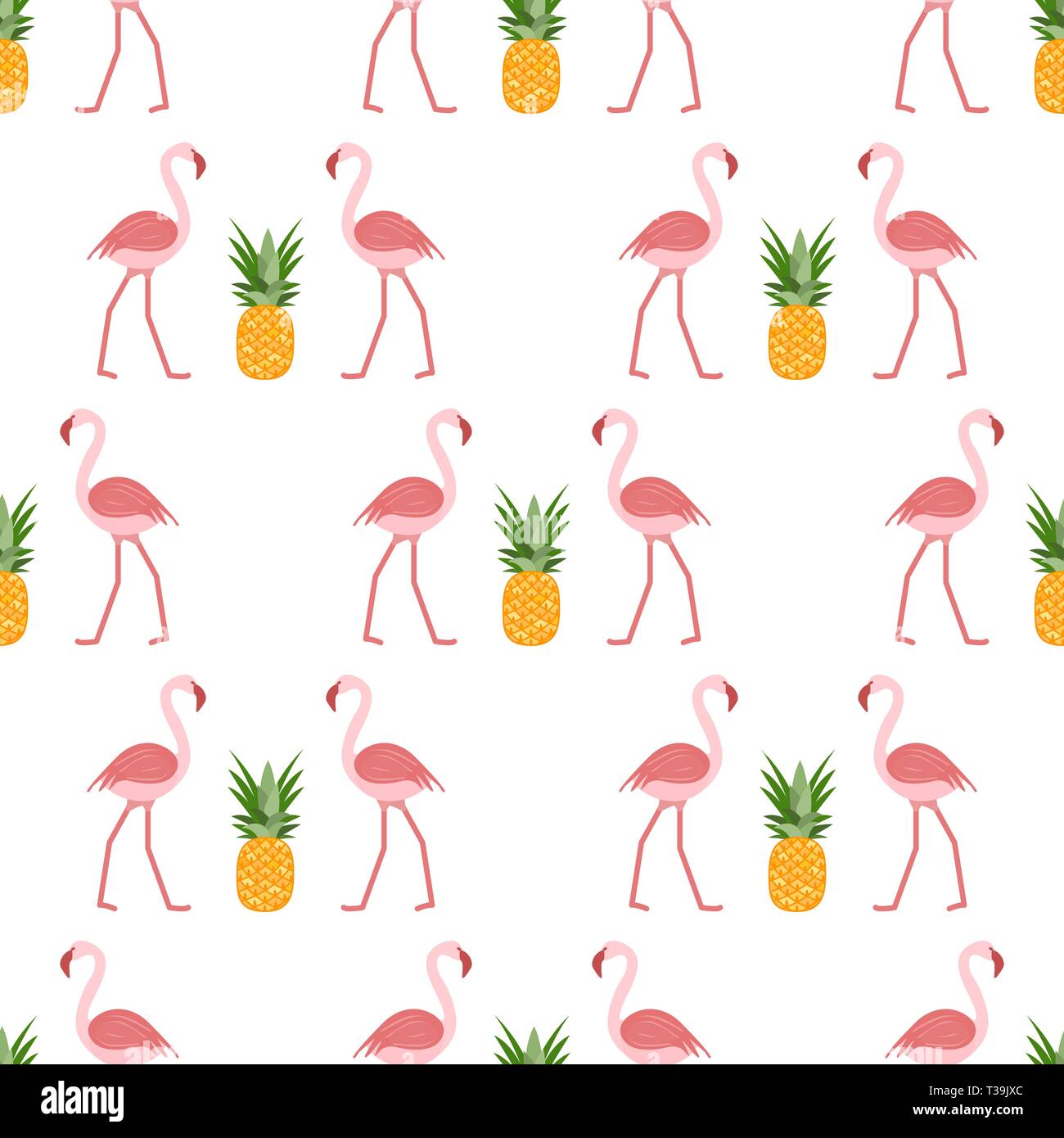 Seamless pattern with flamingo and pineapples. Tropical exotic ...