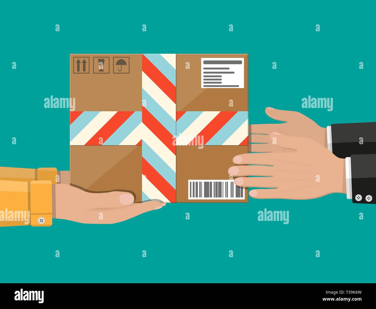 Hands with postal cardboard box. delivery concept. Flat style vector ...