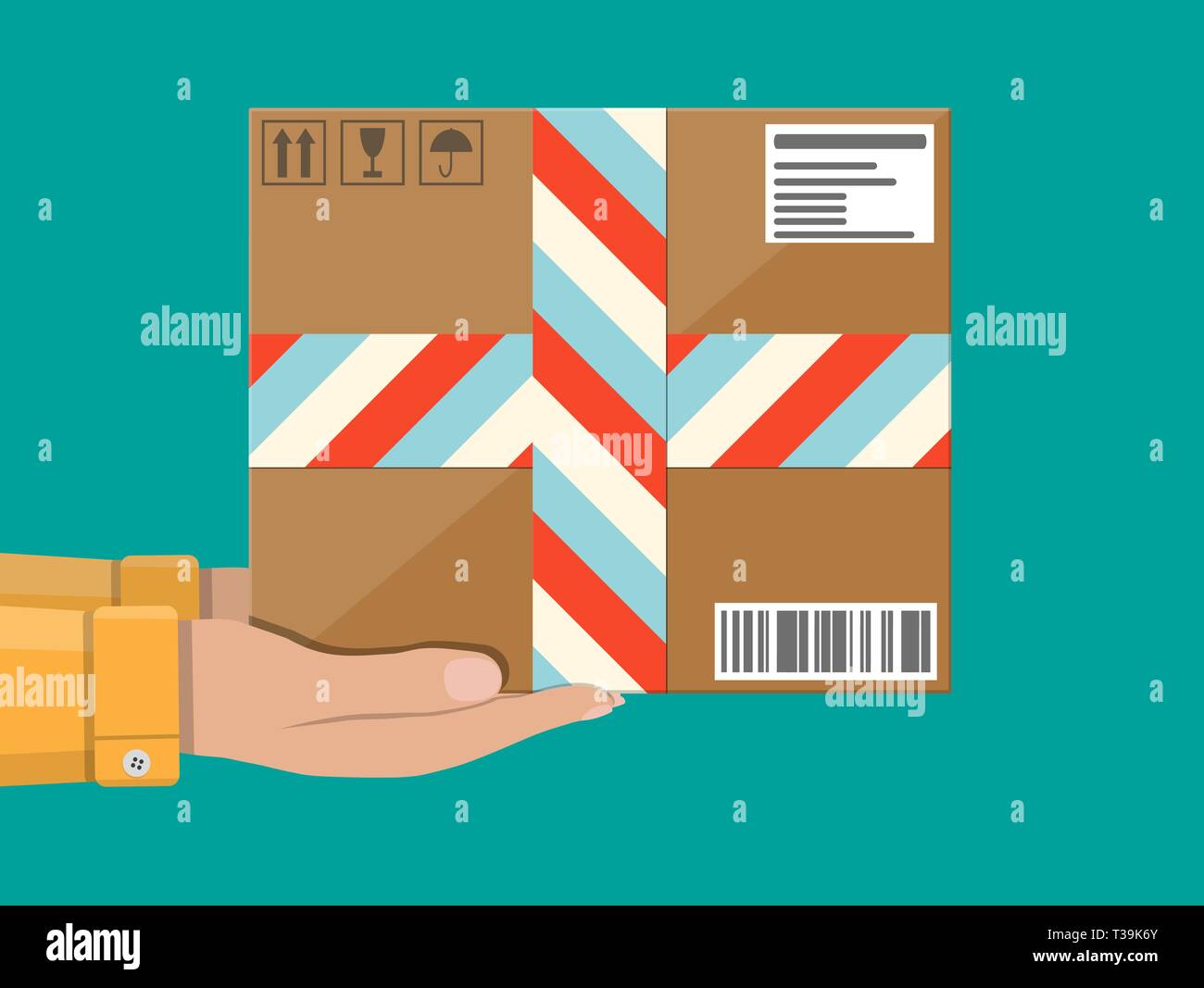 Hands with postal cardboard box. delivery concept. Flat style vector ...