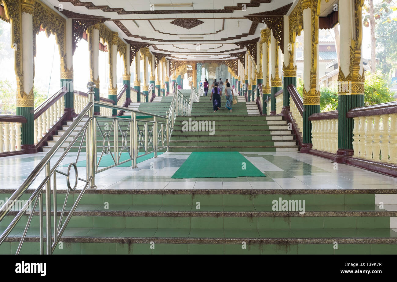 Stairway leading to the Marble Stone Buddha at Kyauk Daw Kyi Pagoda ...