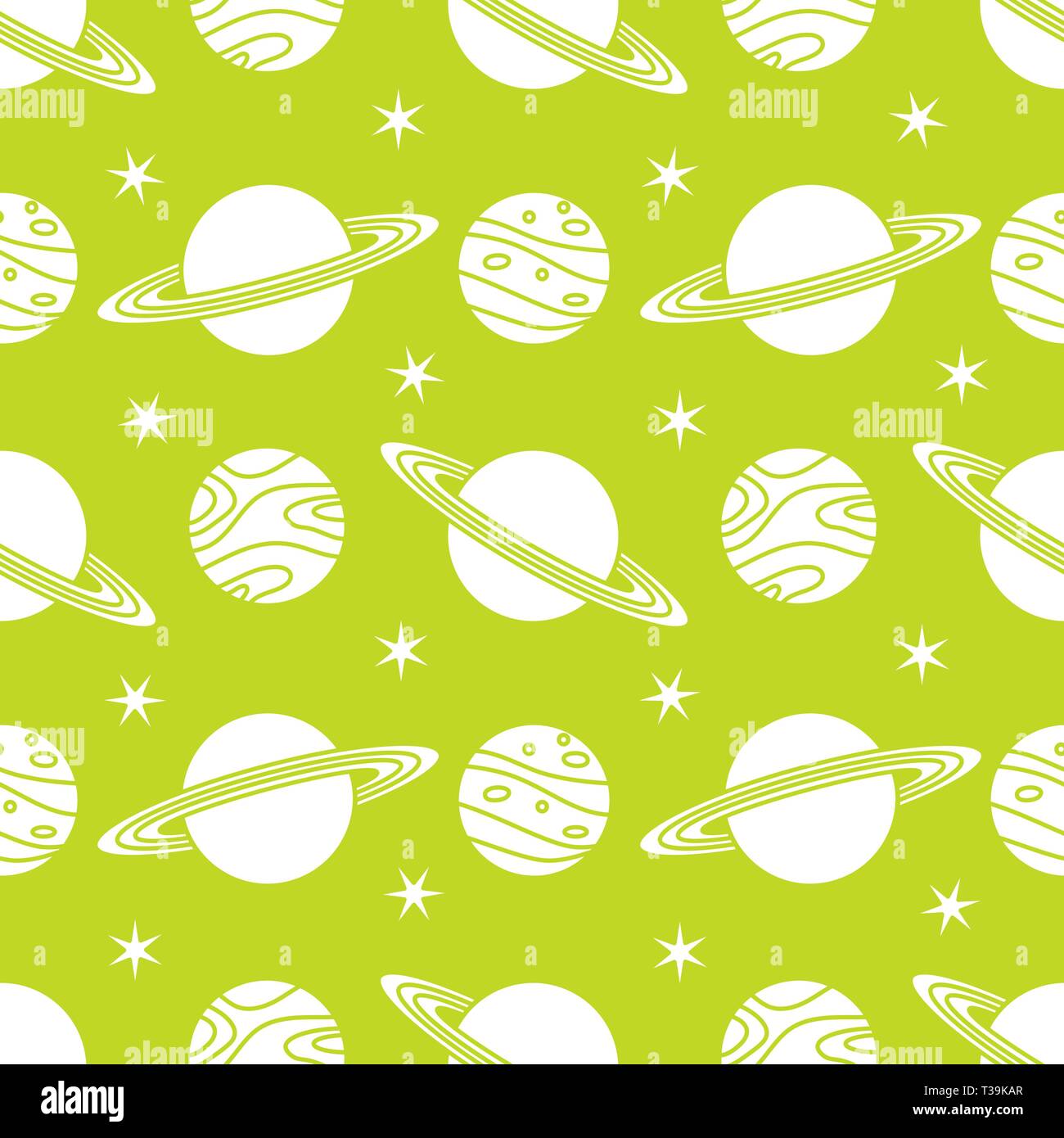 Seamless vector pattern with planets, Saturn, stars. Space exploration ...