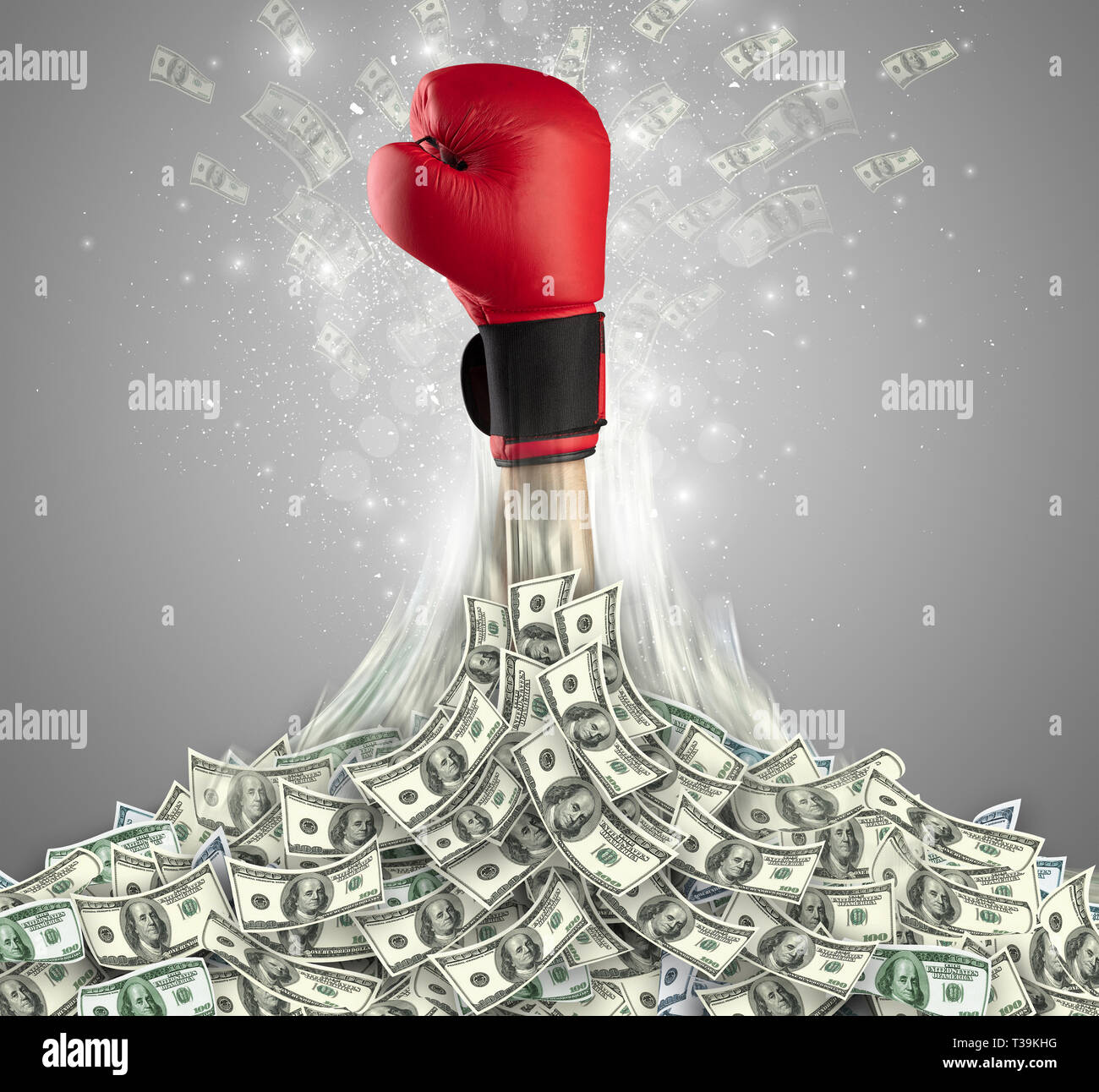 Hand bursting out from a huge money pile Stock Photo - Alamy
