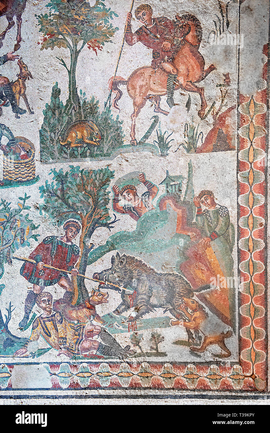 Hunters about to spear a hare an spearing a wild boar from the Room of ...