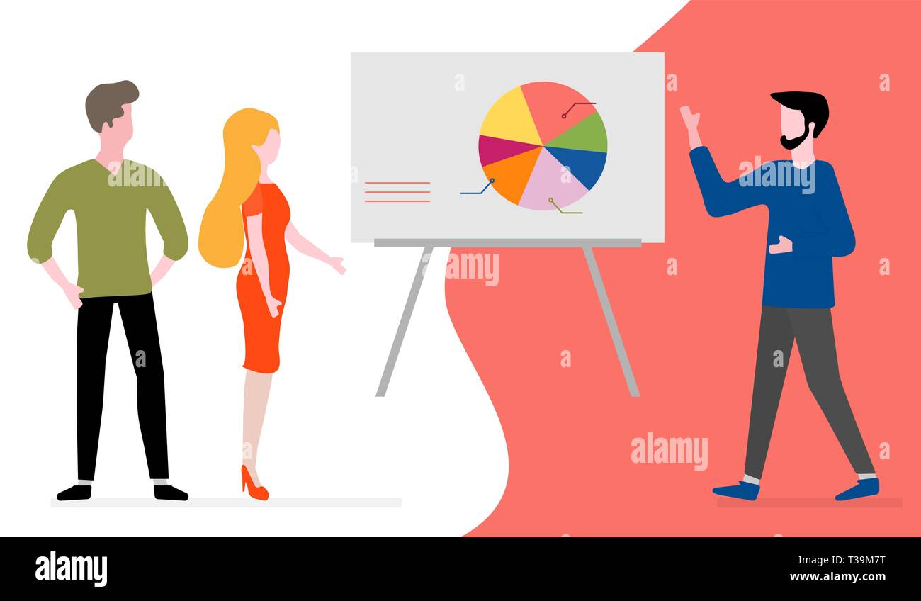 Vector illustration with people having business meeting. People discuss ...