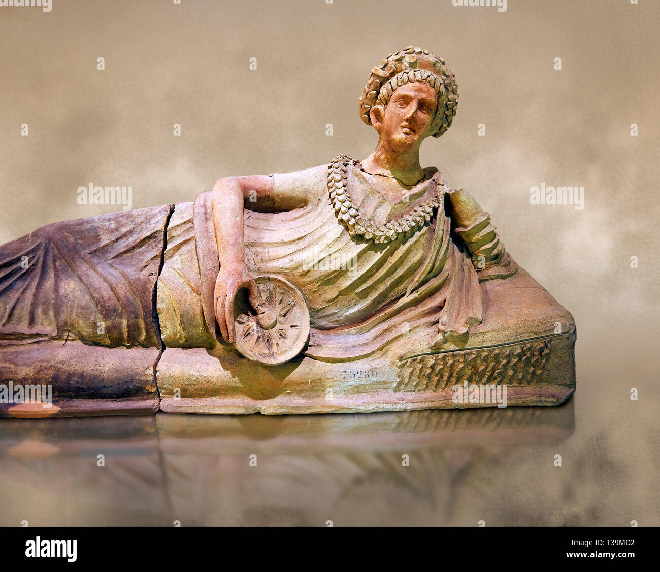 2nd Century B.C terractta sarcophagus lid from Tuscania with traces of ...