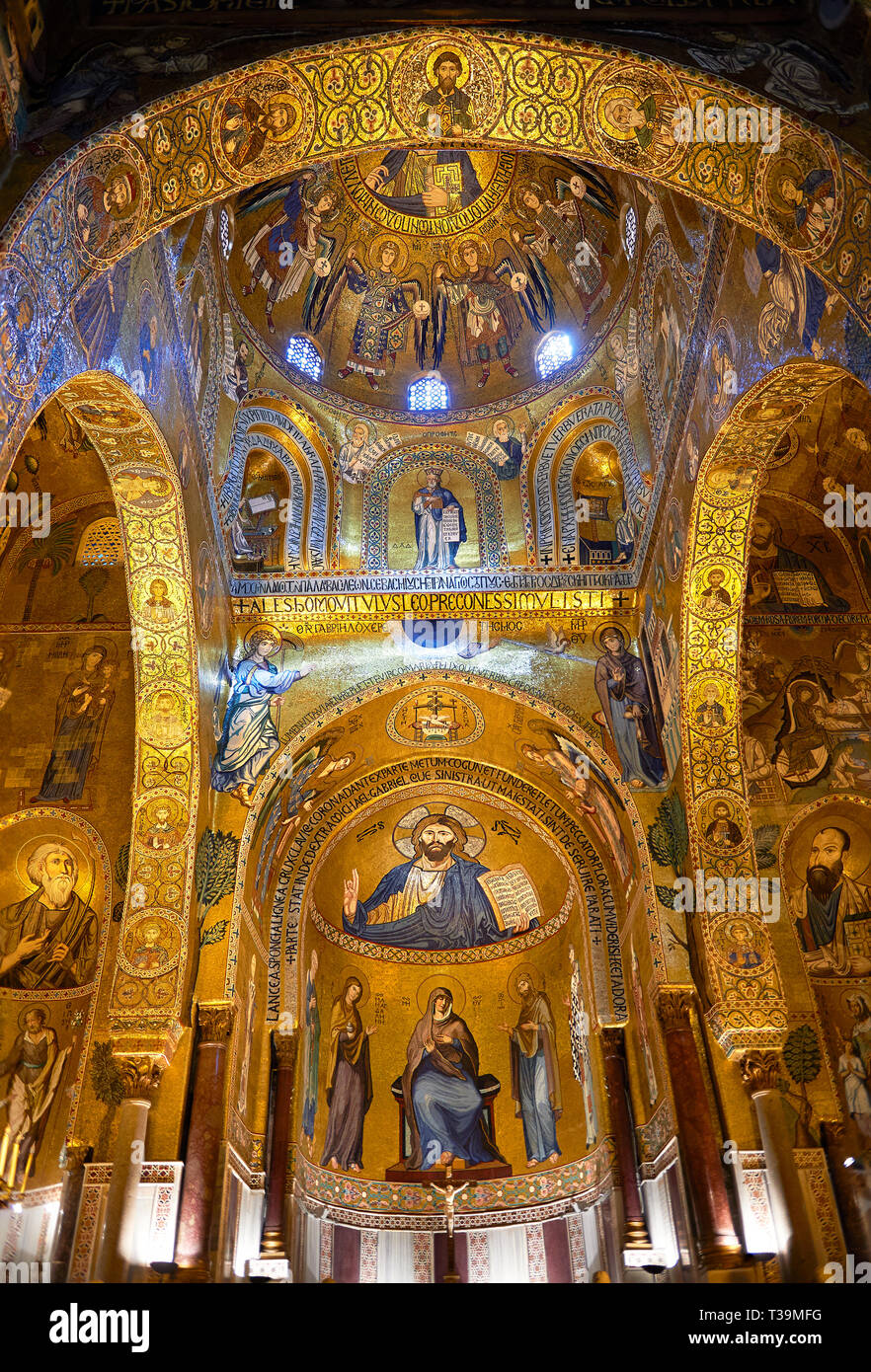 Medieval Byzantine style mosaics of the main aisle & altar, Palatine ...