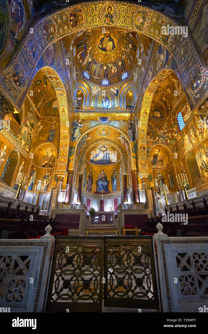 Medieval Byzantine style mosaics of the main aisle & altar, Palatine ...