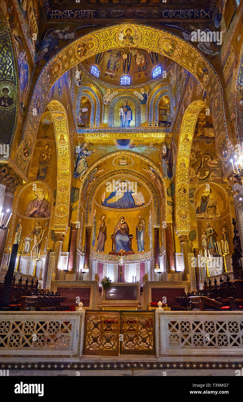 Medieval Byzantine style mosaics of the main aisle & altar, Palatine ...