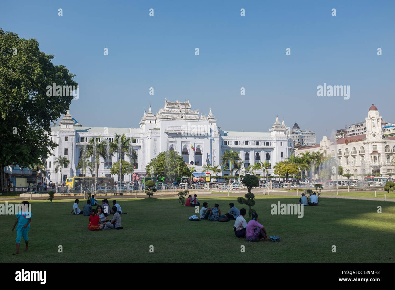Maha Bandoola Garden and City Hall in Yangon, Myanmar,(Burma Stock ...