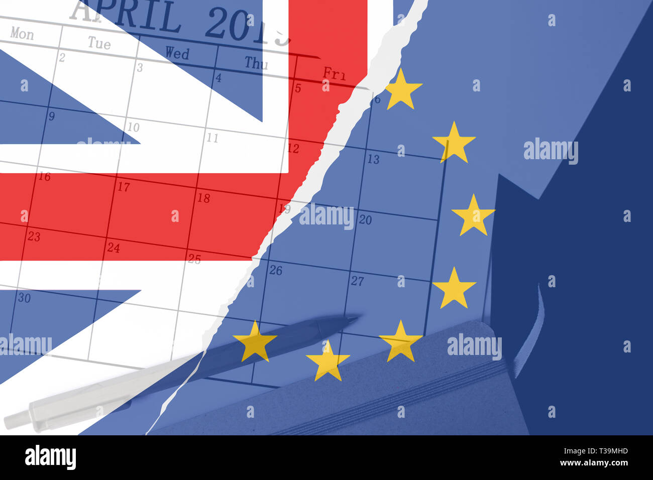 Brexit deadline background with British Union Jack and European Union ...
