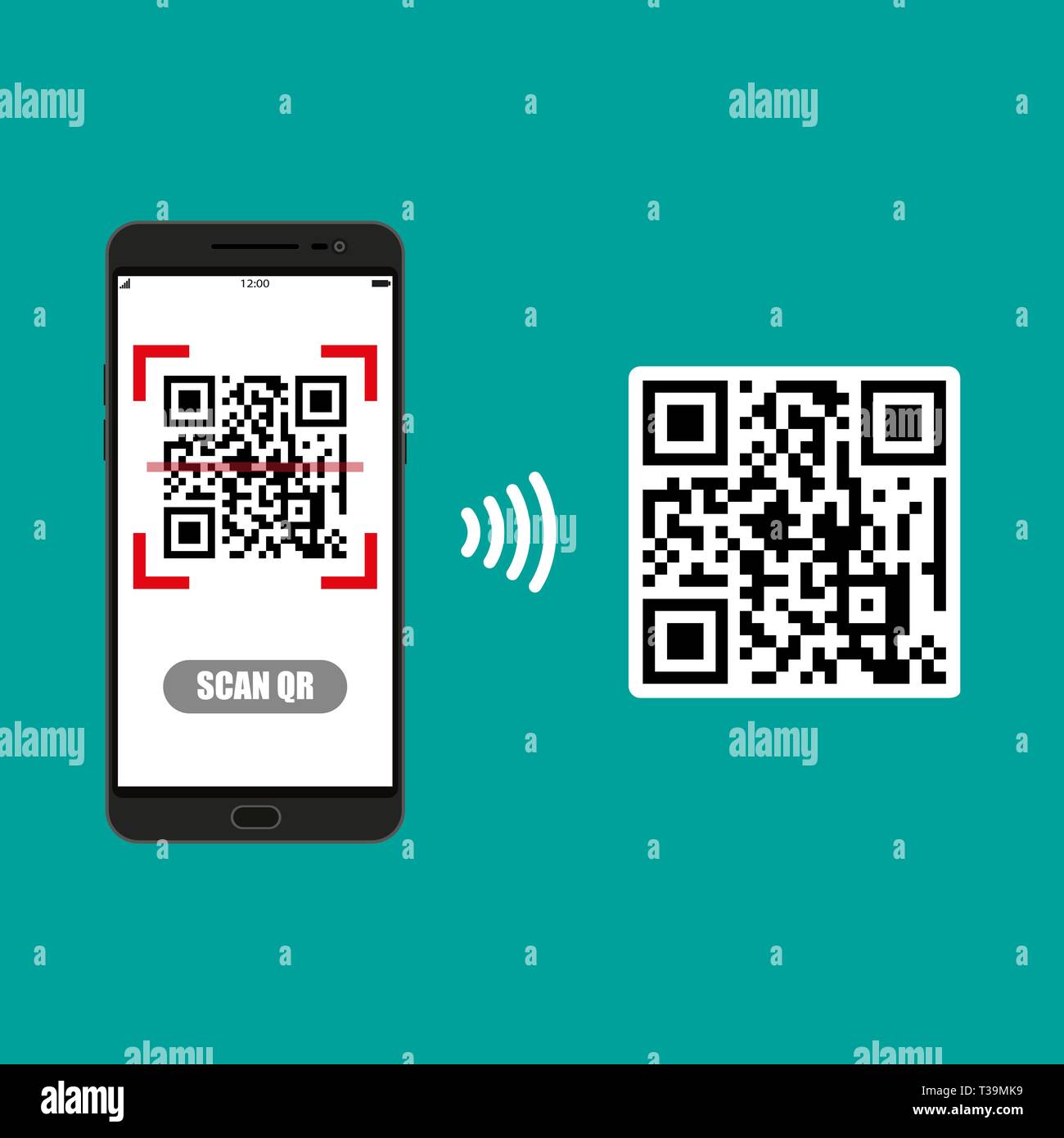 Mobile phone scanning QR code from document. Electronic scan, digital ...