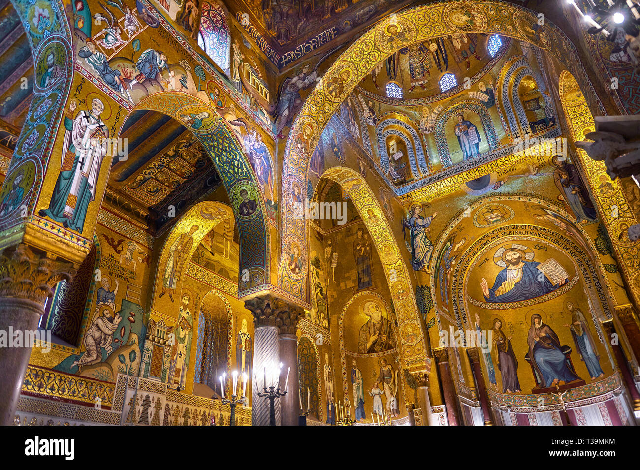 Medieval Byzantine style mosaics of the main aisle of the Palatine ...