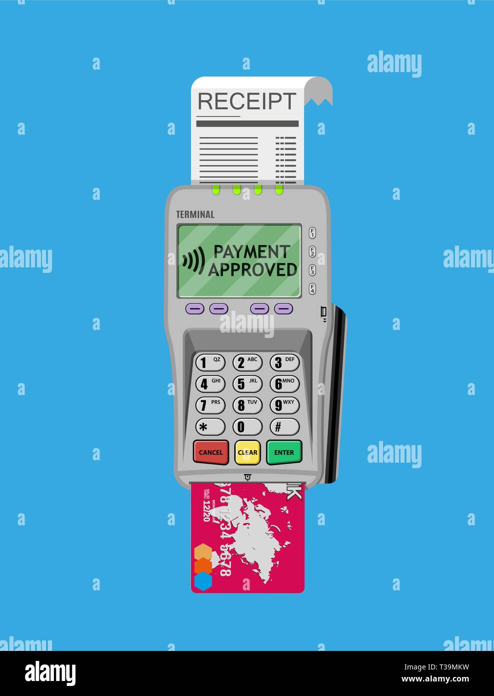 pos terminal, paper receipt and debit credit bank card. cashless ...