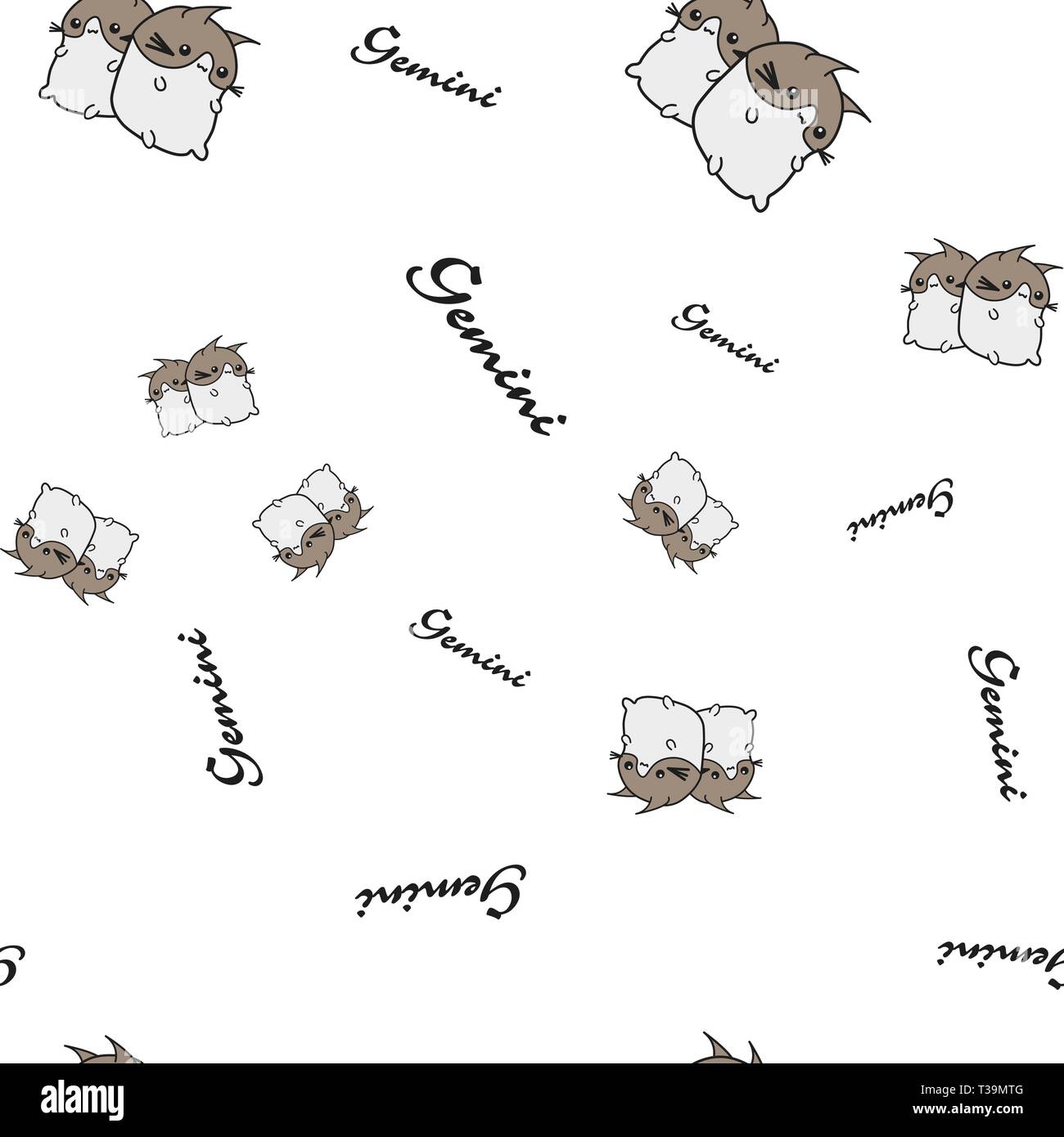 Seamless pattern of cartoon bunnies denoting gemini zodiac signs with ...