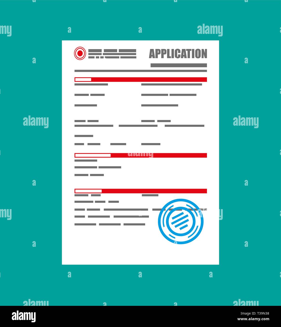Application form paper blank with seal. Vector illustration in flat ...