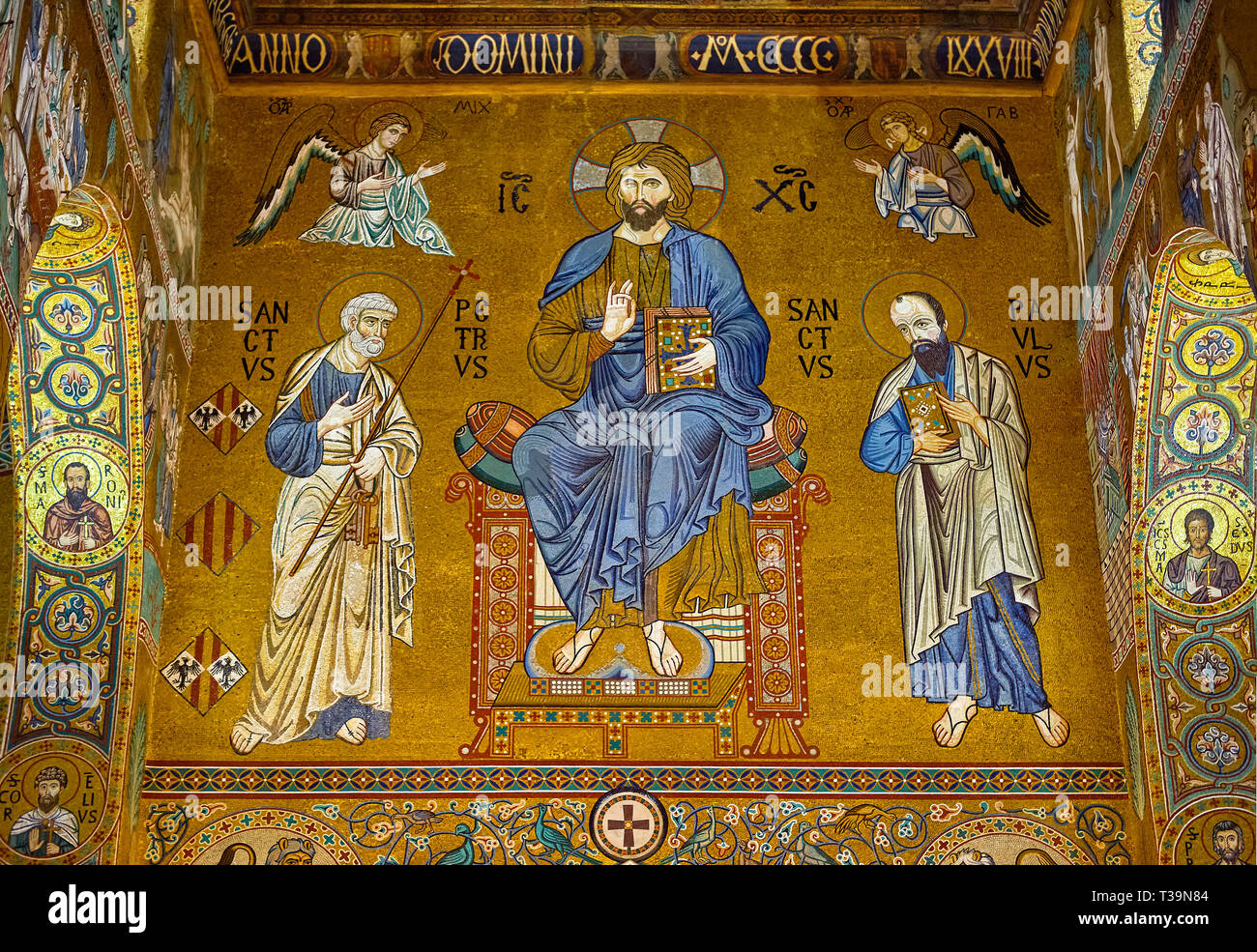 Medieval Byzantine style mosaics of Christ Pantocrator on the end of ...