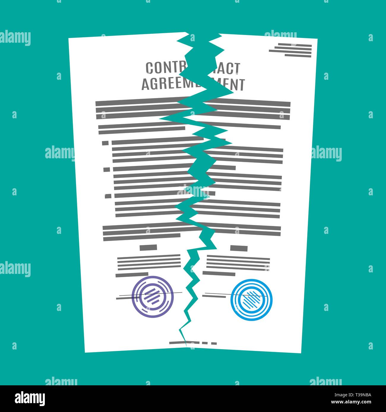 Torn in half contract document. Contract termination concept. Vector ...