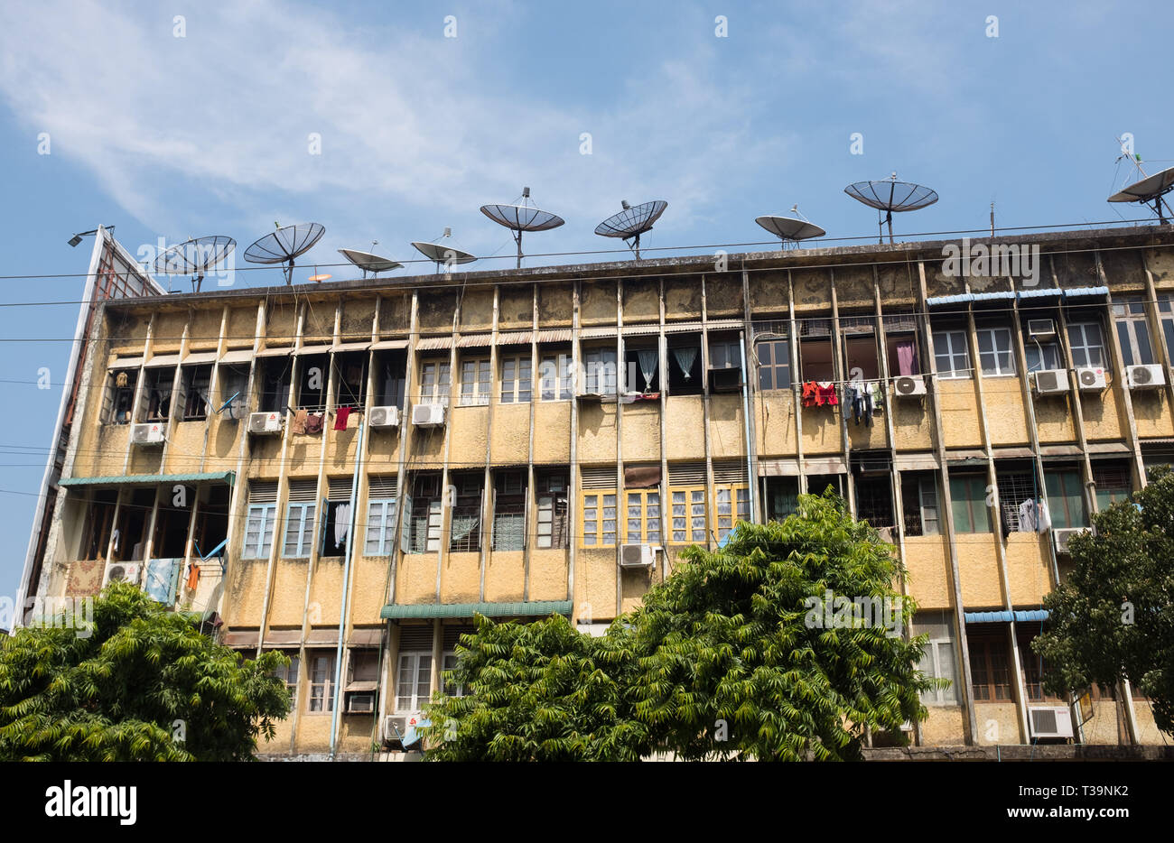 satelite antennas on apartment building in Yangon (Rangoon),Myanmar ...