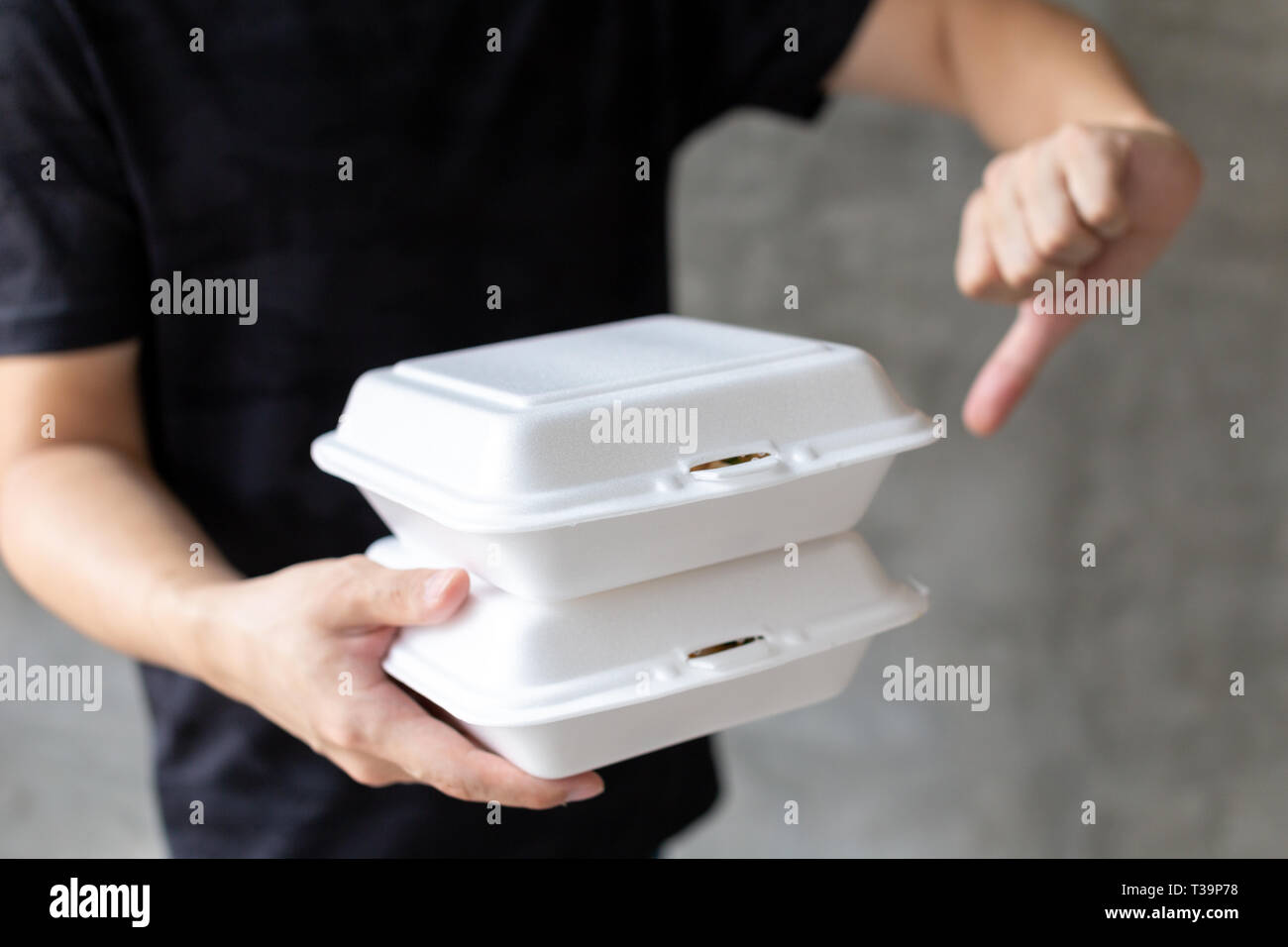 Crop male saying no to foam containers because they being toxic ...