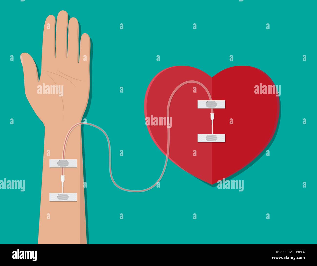 Hand of donor with heart. Blood donation day concept. Human donates ...