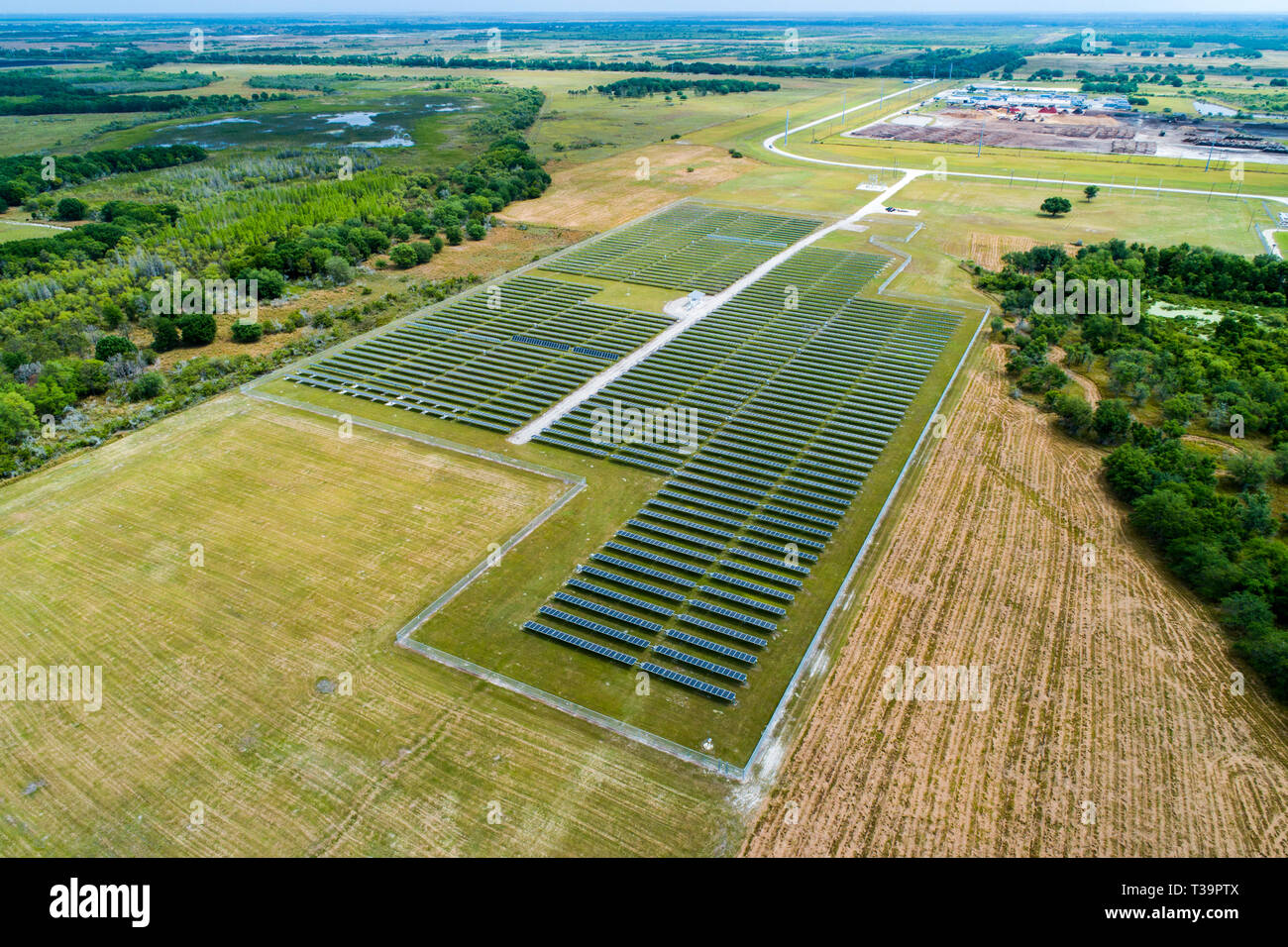 Drone aerial view of a Solar Power station in Hardee County, Florida ...